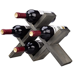 MyGift Vintage Gray Wood 4-Bottle Countertop Wine Storage Rack, Wine Bottle Tabletop Display Holder