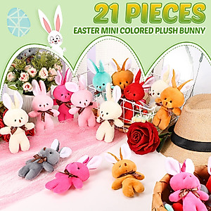 Skylety 21 Pieces Easter Bunny Stuffed Animal Bulk 6.3 Inch Mini Easter Bunny Plush 7 Colors Soft Tiny Plush Toys Small Rabbit Doll Keychain Cute Easter Birthday Party Decorations(Cute Style)