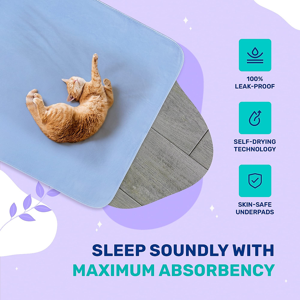 Hearth & Harbor Incontinence Bed Pads Washable Waterproof 34”x36”, Washable Pee Pads for Adults, Elderly, Kids & Pets, Heavy Absorbency Pads for Beds for Incontinence Adults, 4 Pack Reusable Underpads