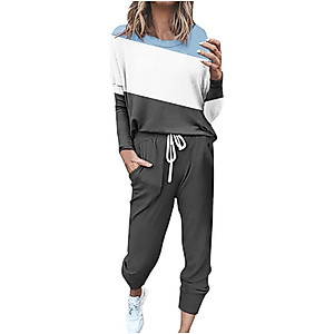 JMMSlmax Lounge Sets for Women 2 Piece Long Pants Outfit Lightweight Long Sleeve Crewneck Pullover Tops Long Pants Tracksuit
