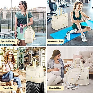 Travel Duffle Bag for Women, Weekender Bag, Gym Bag with Wet Pocket and Shoe Compartment for Overnight, Air Travel Carry on (Beige)