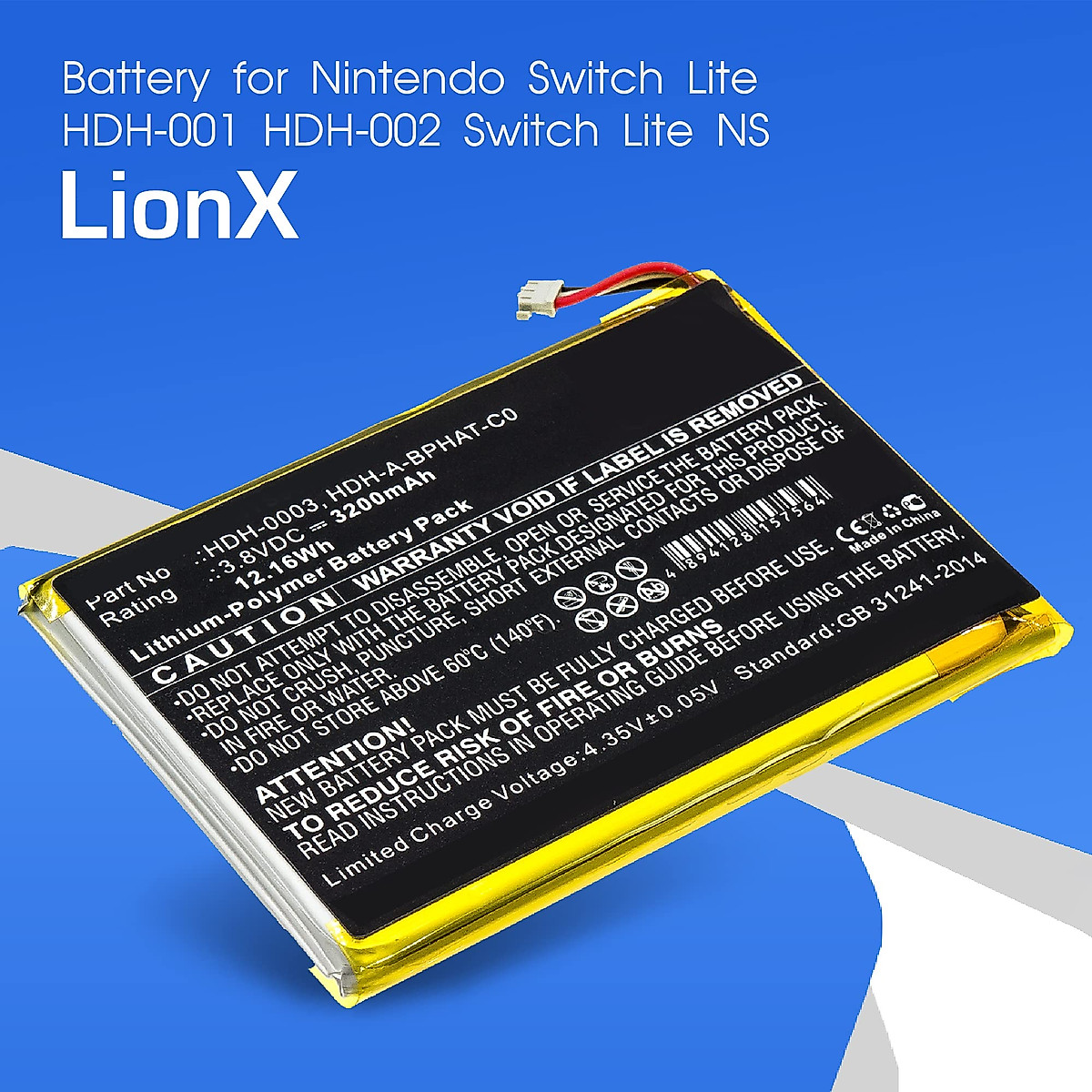 LIONX Battery Replacement for Game Console HDH-001 HDH-002 Switch Lite Switch Lite NS HDH-003 HDH-A-BPHAT-C0 3200mAh / 12.16Wh 3.8v Li-Polymer Black