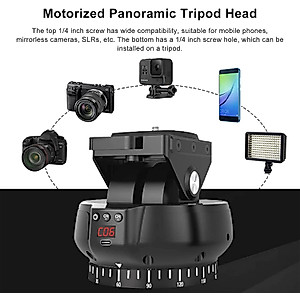 Motorized Pan Tilt Head, 100m Control, 360 Degree Rotation, Tilt ±35 Degree, 9 Gears Adjustable Speed, Panoramic Tripod Head for Smartphones, Camera