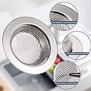 RQYEKDO Polished Kitchen Sink Strainers Sink Stopper Kits, Stainless Steel Sink Drain Strainer Set,Large Wide Rim 4.5" Diameter Food Catcher Garbage Disposal Plug for Most Sink Drains Basket Filter