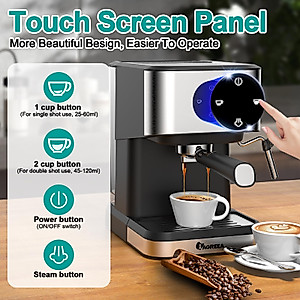 IAGREEA Espresso Machine 20 Bar, Professional Espresso Maker with Milk Frother Steam Wand, 50oz Removable Water Tank, Fast Heating Semi Automatic Coffee Machine for cappuccino, Latte, Macchiato