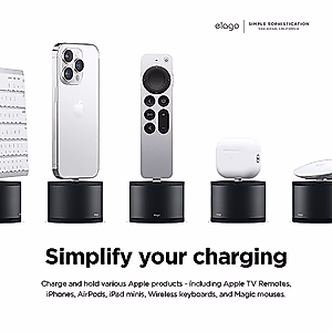 elago D Stand Charging Station Compatible with Apple Devices - Charging Dock Compatible with Apple TV Remote, Compatible with iPhone and More, Premium Aluminum, Cable Required (Black)