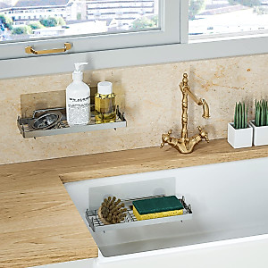 TOMIR Shower Soap Holder for Wall with 4 Hooks, 304 Stainless Steel Soap Dishes for Bar Soap Holder, Soap Caddy 2-in-1 Adhesive Soap Tray Rack Saver for Bathroom Kitchen, Silver