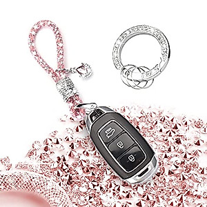 Jawmoy Pack-1 Bling Car Keychain, Rhinestones Keychain Accessories, Metal Crystal Key Chain Ring (Pink)