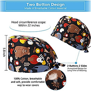 Geyoga 6 Pieces Adjustable Working Caps with Button Gourd Tie Back Bouffant Hats Sweatband Caps Breathable Hair Cover for Women Men