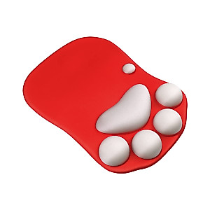 Cute Cat Paw Mouse Pad, Precision Mutispandex Surface, Soft Silicone Filling, Non-Slip PU Base, 270 x 195mm / 10.6 × 7.7 in (Red)