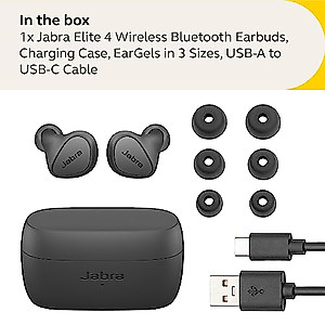 Jabra Elite 4 True Wireless Earbuds - Active Noise Cancelling Headphones - Discreet & Comfortable Bluetooth Earphones, Laptop, iOS and Android Compatible - Dark Grey