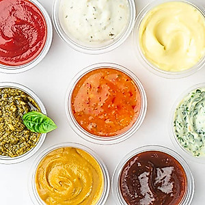 DecorRack 24 pack 2 oz Plastic Portion Cups with Lids, BPA Free Plastic Disposable Containers with Leakproof Lids for Souffle, Jello Shot Cups, Condiments, and Dipping Sauce (24 Pack)