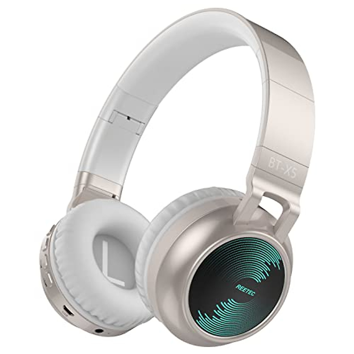 REETEC Wireless Bluetooth Headphones Over Ear - [7 LED Lights Display] Foldable Hi-Fi Stereo Deep Bass Wired and Wireless Headphones with Microphone for iPhone, iPad, Laptop, PC, SD/TF - Golden