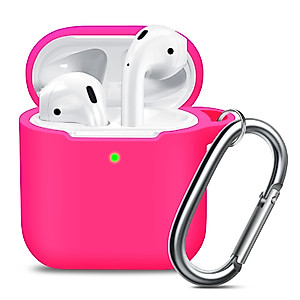 MOLOPPO Case Cover Compatible with AirPods, Soft Silicone Protective Cover with Keychain for Women Men Compatible with Apple AirPods 2nd 1st Generation Charging Case, Front LED Visible- Rose Pink