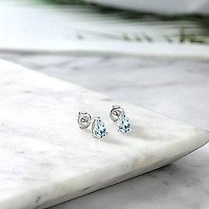 Gem Stone King 925 Sterling Silver Gemstone Birthstone Pear Shape Earrings | 7X5MM Pear Shape Stud Earrings For Women