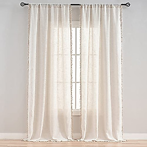 VOILYBIRD Natural Linen Blended Farmhouse Curtains 84 Inches Long Living Room Boho Curtains & Drapes Country Style, W40 x L84, Natural, 2 Panels Set