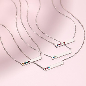 EVE'S ADDICTION Women's Custom 3 Stone Simulated Birthstone Name Bar Necklace (16" with 2" extender) Personalized Mother's Necklace Gift for Mom Grandma - Gifts for Mom