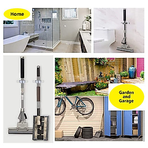 Mokife Mop Broom Holder Wall Mounted Heavy Duty, 4 Pack Stainless Steel Self Adhesive Tools Storage Organizers for Utility Room, Kitchen, Bathroom, Garage, Laundry, Garden and Office