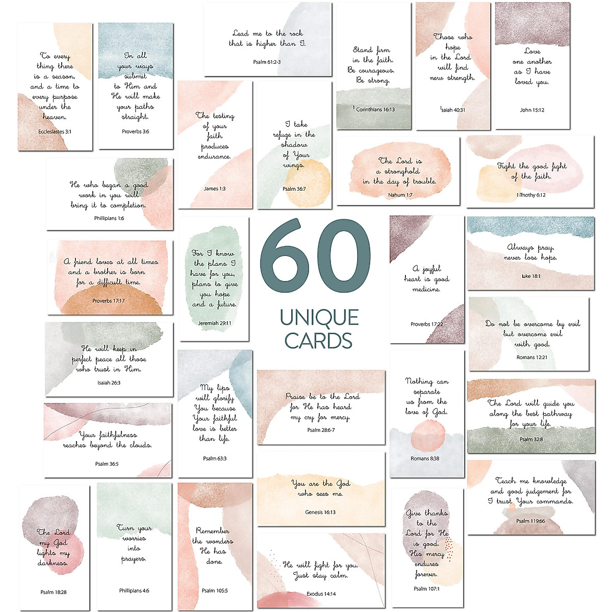 DIVERSEBEE Inspirational Prayer Cards, 60 Unique Bible Verse Cards, Assorted Mini Scripture Cards, Encouragement Motivational Cards, Christian Bible Gifts (Watercolor)