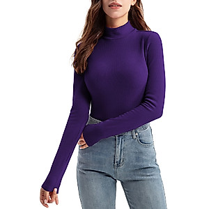 Zengjo Thermal Base Layer Women Mock Neck Long Sleeve(Purple,XL)