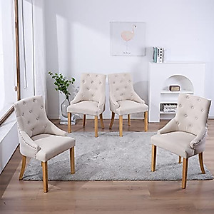 nozama Upholstered Dining Chairs Set of 2 Elegant Tufted Fabric Parsons Chair with Solid Wood Legs (Dark Beige)