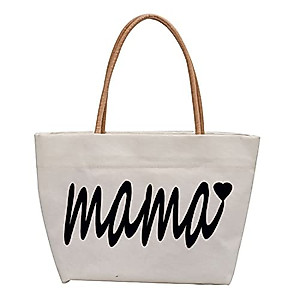 D DASAWAN Canvas Mama Tote Bag - Reusable Grocery Mom Bag for Mother’s Day Gifts,Mom Birthday Presents,Shopping,Travel