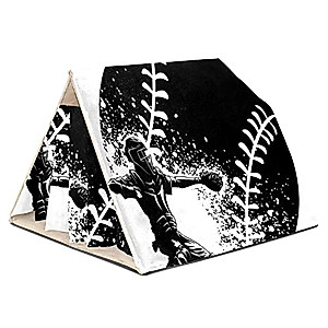RATGDN Small Pet Hideout Black White Design Softball Hamster House Guinea Pig Playhouse for Dwarf Rabbits Hedgehogs Chinchillas