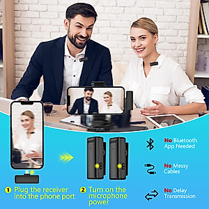 Florsol Wireless Lavalier Lapel Microphone for iPhone iPad,Mini Microphone with Portable Charging Case，65FT Long Distance Transmission Wireless Mic,Auto-Sync NO APP or Bluetooth Needed