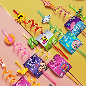 24 Beach Drinking Straws for Kids Beach Ball Pool Summer Birthday Party Supplies Favors Decorations with 2 PCS Cleaning Brushes