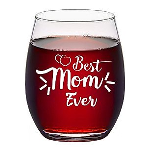 Mother's Day Gift - Best Mom Ever Stemless Wine Glass, Mom Wine Glass 15Oz - Birthday Gift, Mother's Day Gift for Women Mom Mother Wife from Daughter Son Husband