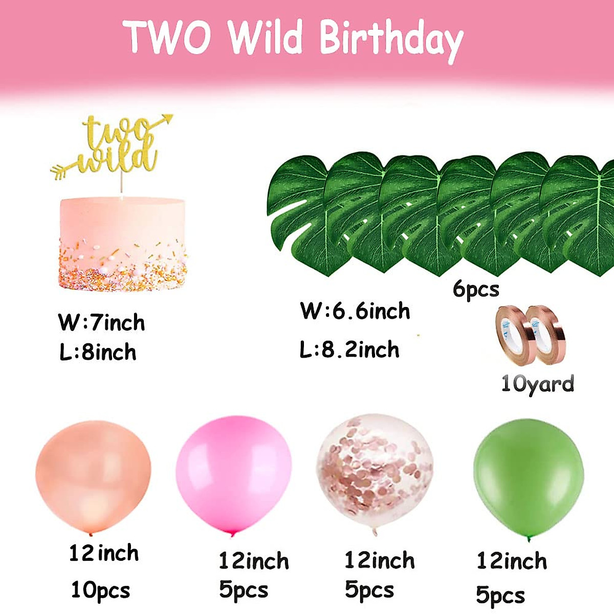 Two Wild Birthday Party Decorations, Jungle Themed Secend Girl Birthday Party Supplies Set Cute Animals Head Balloons and Two Wild Banner Caketoppers for Girls 2nd Jungle Birthday Decor