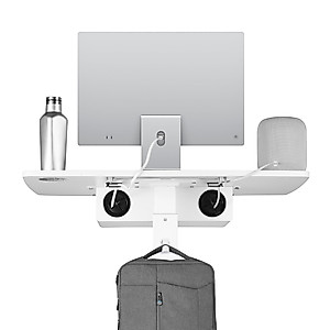 AVLT 44" Height Adjustable Foot Pedal Rolling Desk with Shelf (3 ft 8 inches) - Pneumatic Laptop Standing Desk Cart - Mobile Laptop Cart - White Computer Projector Cart with Brake Casters