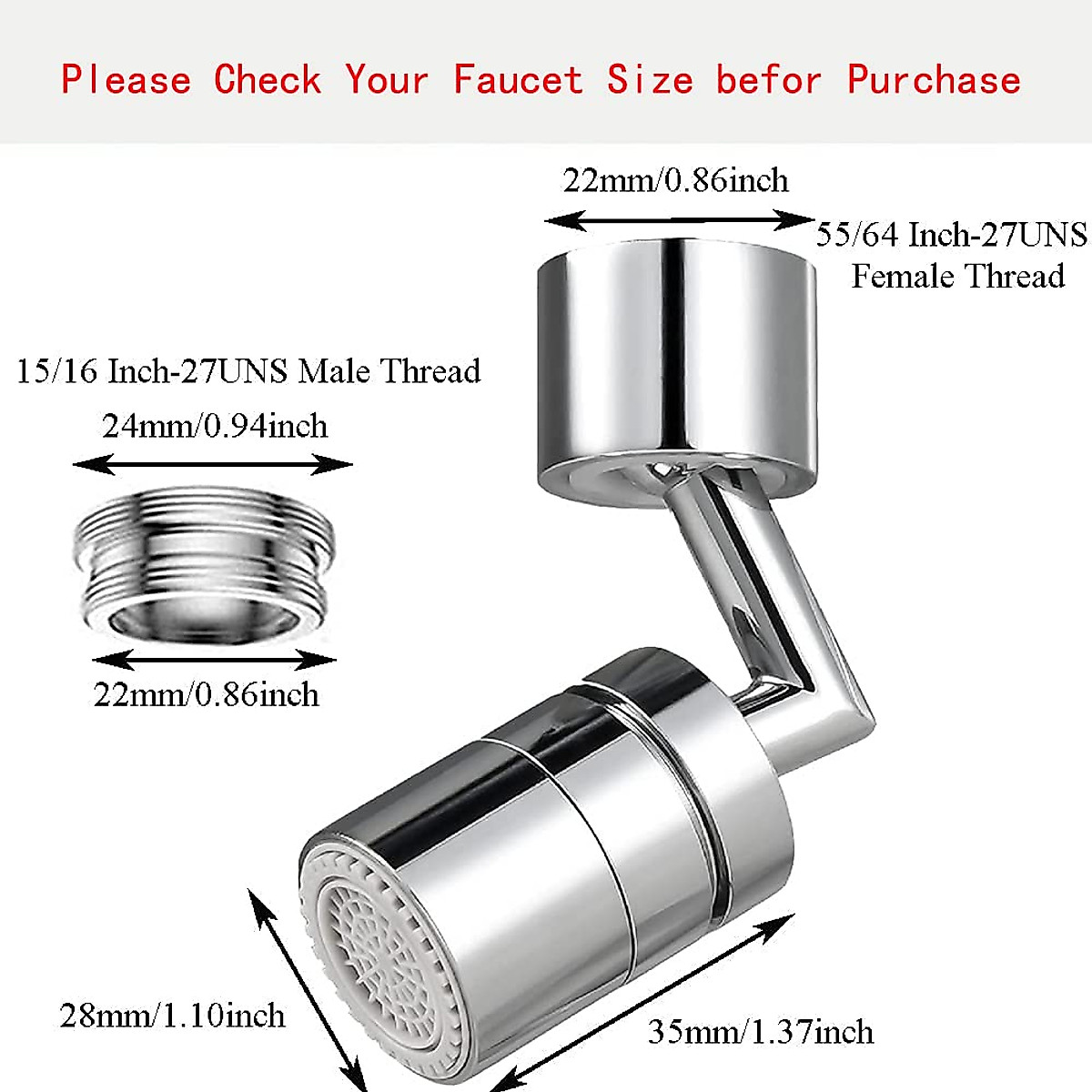 YUYIVEN 720 Degree Swivel Kitchen Sink Faucet Aerator, Dual Function Filter Faucet Head, 720 Rotating Faucet Extender for Bathroom, Flexible Faucet Sprayer Attachment