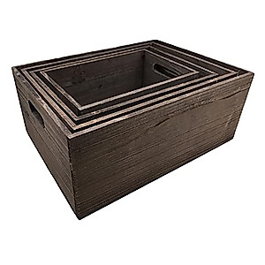 4 Pack Storage DIY Wood Crates Cutout Handles, Decorative Nesting Wood Box for Storage, Organization and Display, Set of 4 (Rustic Brown)