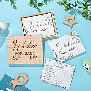 Junkin 50 Pack Baby Shower Advice Cards and Wood Baby Keepsake Box, Baby Advice Cards Wishes for Baby Cards for Baby Shower Games Invitations Gifts, 5 x 4 Inch (Leaves)
