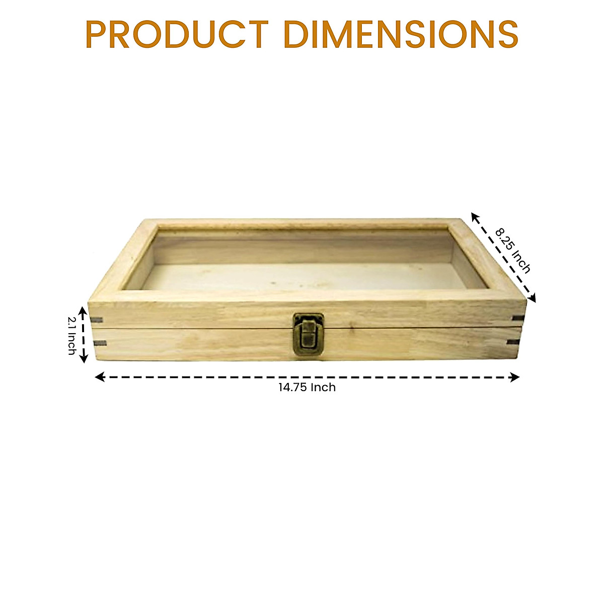 Novel Box Jewelry Display Case Wood 14.75x8.25x2.1 Large Glass Jewelry Box with Lid - Display Cases for Collectibles - Rock Collection Box with Metal Clasp - Gem Display Case
