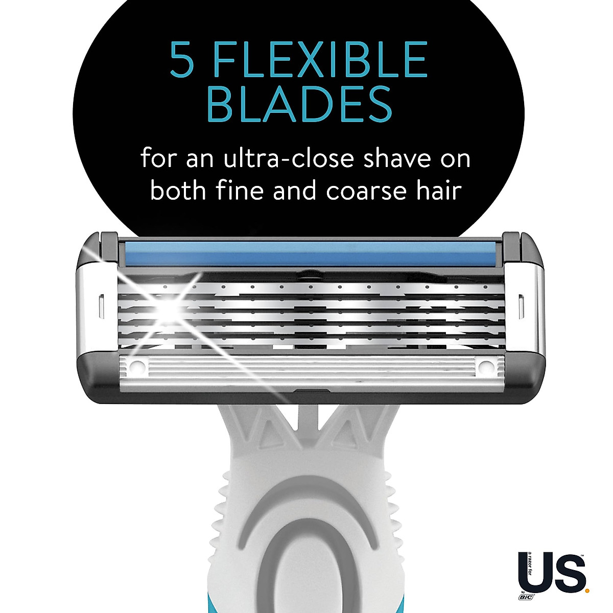 BIC Us. 5-Blade Unisex Disposable Razors For Men and Women, Lubrication Strip For a Smooth, Close Shave, 2-Count