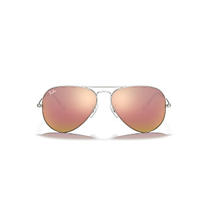 Ray-Ban RB3025 Classic Aviator Sunglasses, Matte Silver/Light Brown Mirrored Pink, 55 mm