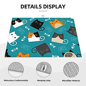 Perinsto Funny Cats Dish Drying Mat 18 X 24 Inch, Cute Cartoon Design Kitchen Counter Drainer Mats Dishes Dry Pad Protector Rack Mat, Absorbent Reversible
