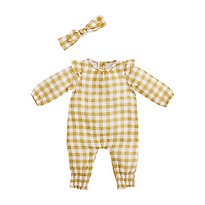 Mud Pie Gingham Bodysuit and Headband Set, Mustard, 3-6 Months
