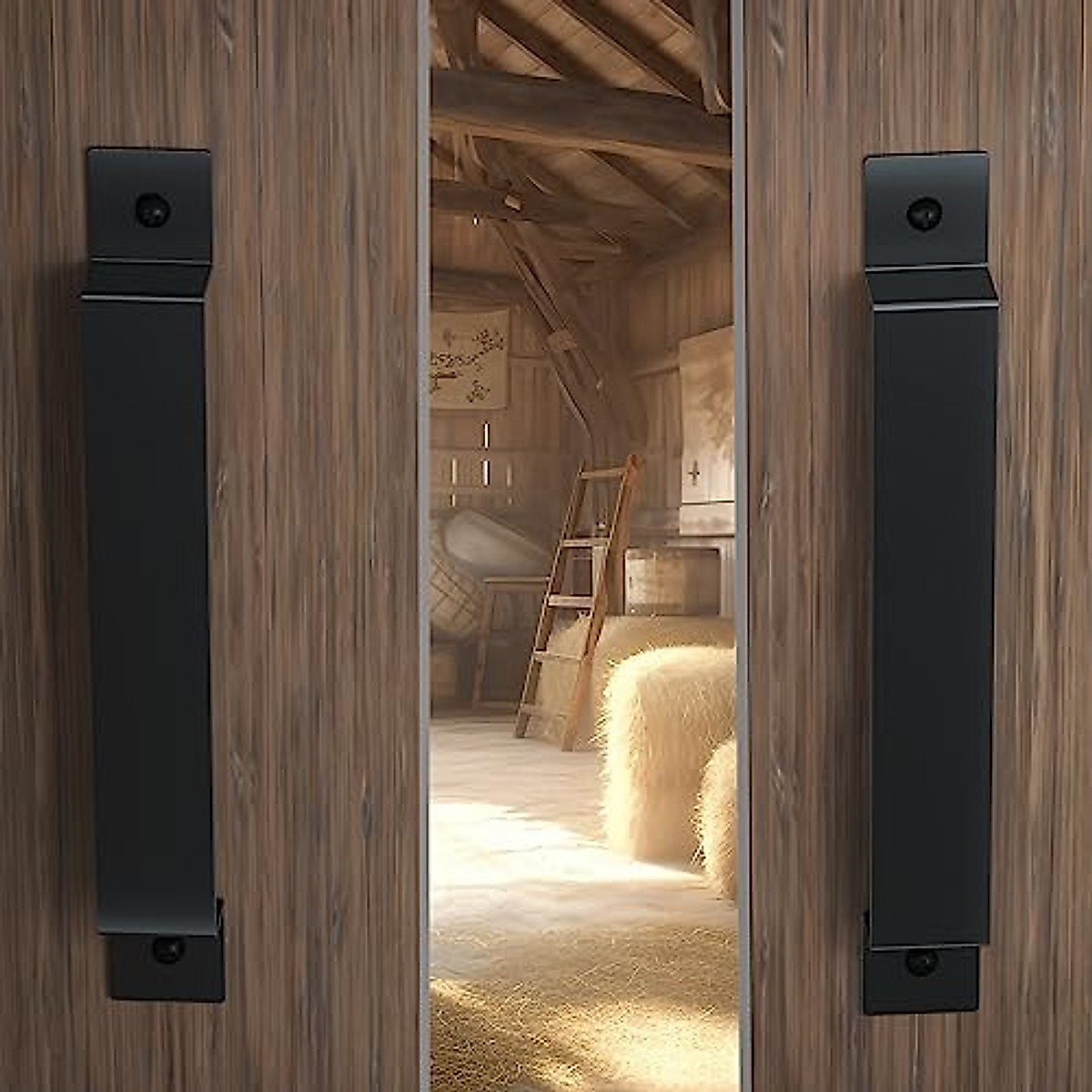 Riuog 2 Pcs 9.8 in Sliding Barn Door Handle Pull, Screen Door Pull, Black Iron Gate Handle Pull for Sliding Barn Doors Gates Garages Sheds (Rectangle, 9.8 in)