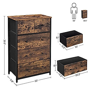 SONGMICS Drawer Dresser, Storage Dresser Tower with 5 Fabric Drawers, Wooden Front and Top,5 Drawers Style Dresser Unit, for Living Room, Hallway, Nursery, Brown and Black ULGS45H