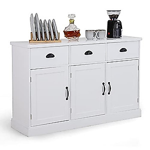 MAISON ARTS White Buffet Cabinet with Storage Kitchen Sideboard with 3 Doors & 3 Drawers Farmhouse Buffet Server Bar Cabinet Console Table for Dining Living Room Decorative Cupboard, White