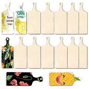 16PCS Mini Cutting Board Unfinished Wood Crafts with Handle Wooden Paddle Mini Charcuterie Boards Mini Cheese Board Wooden Cooking Butcher Block for DIY Kitchen Cooking Vegetables Decor and Crafting