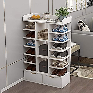 ZOYO Wooden Vertical Shoe Rack,Hallway Storage Stand,Wooden Shoe Storage Cabinet，Saving-Space Shoe Rack,Small Space Storage Rack for entryway ,White(Medium)