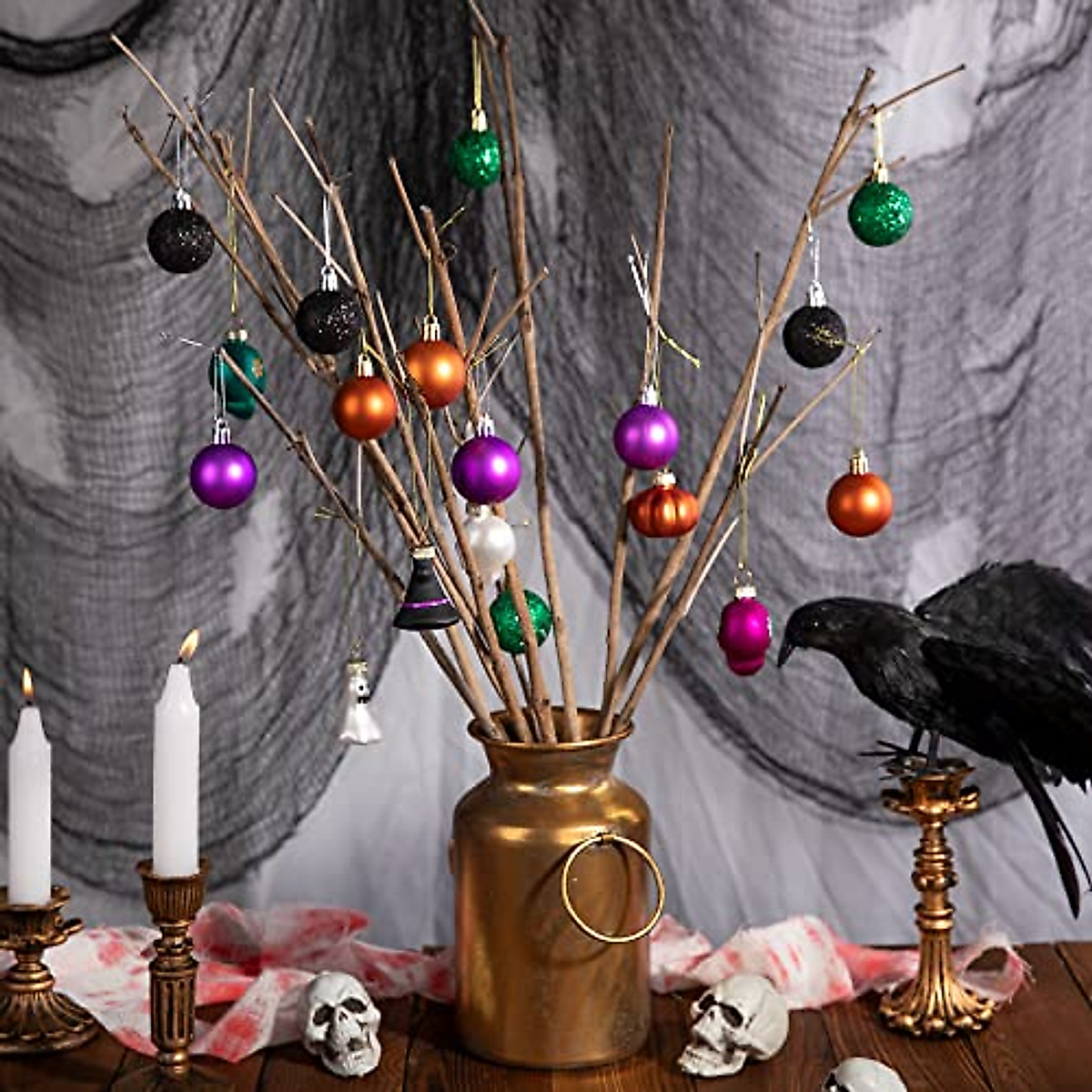 Deloky 36 Pcs Halloween Glitter Hanging Ball- 1.6 Inch Halloween Shatterproof Ball Ornaments- Shiny Tree Ball Ornaments for Halloween Christmas Party Tree Decoration