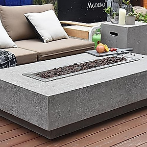 Hampton Concrete Fire Pit 56" x 32" Outdoor Patio Firepit Includes Lava Rocks Modern Fire Pits & Outdoor Fireplaces for Garden, Deck, Indoor & Outdoor Heating