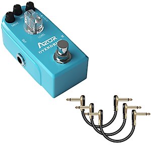 AZOR Overdrive Guitar Effect Pedal with Guitar Effect Pedal Cables 3 Pack (Gold)