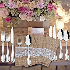 24PCS Forks and Spoons Silverware set, HaWare Stainless Steel Flatware with Pearled Edge for Home/Kitchen, Include 12 Dinner Forks(7.9 Inches) and 12 Dinner Spoons(7.9 Inches), Dishwasher Safe