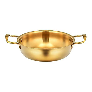 MBBITL Paella Pan Skillet Pan Gold Stainless Steel Serving Pan 8.6 Inches for Hot Pot Dry Pot Seafood Cooking